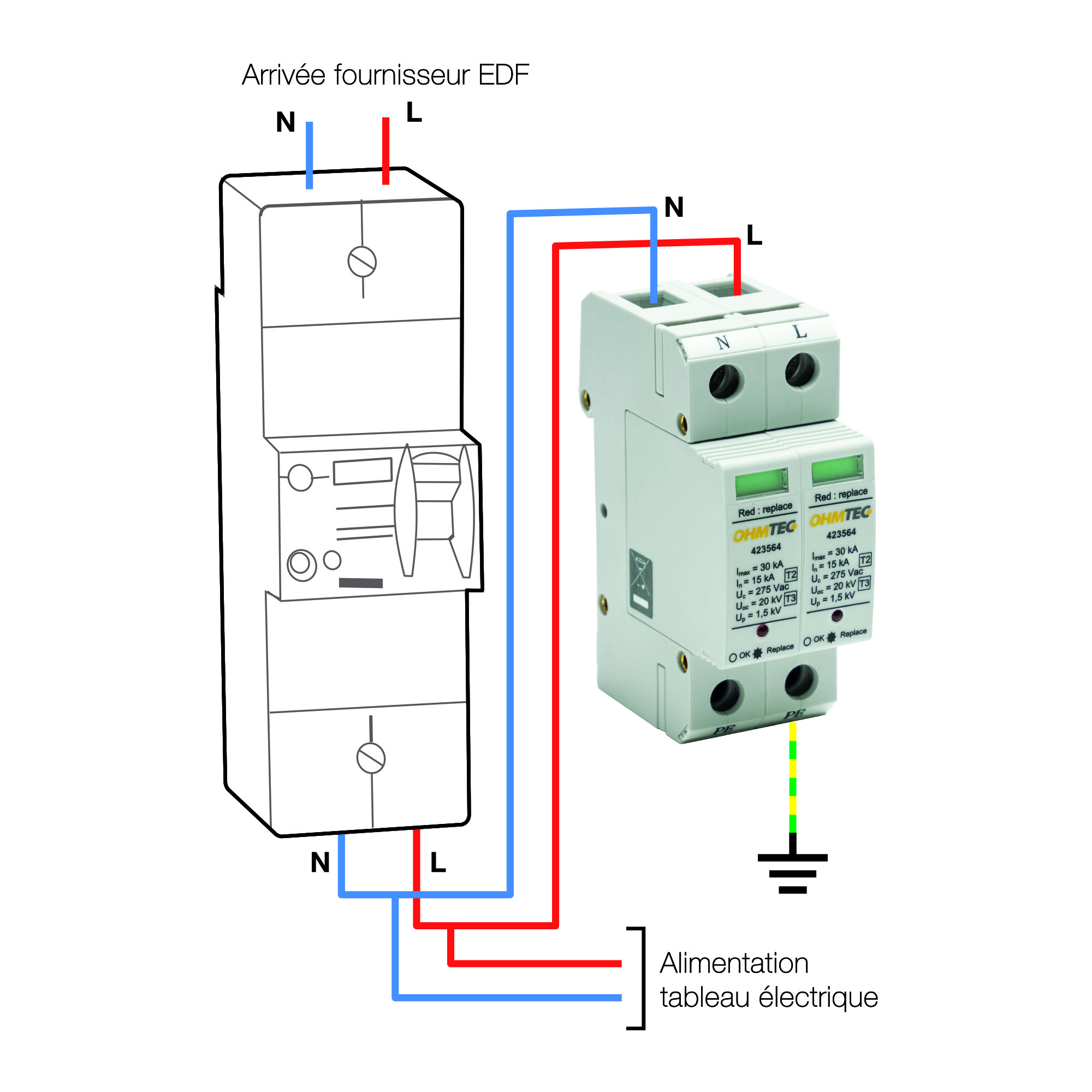 Parafoudre monophasé I-max 30kA déconnecteur intégré